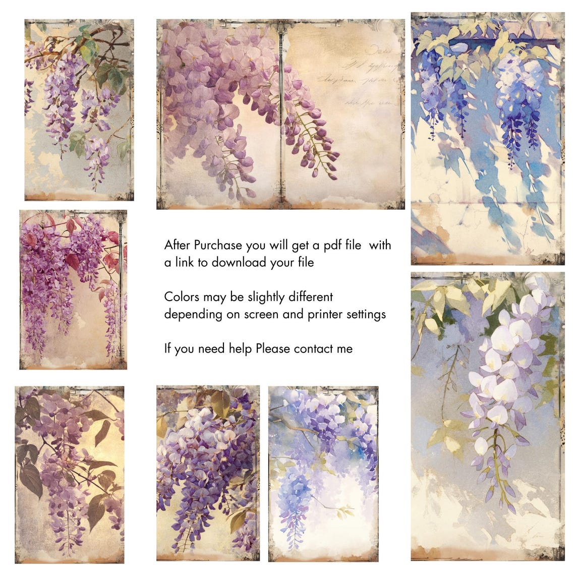 Wisteria Junk Journal Pages | Botanical Scrapbook Paper (digital ...