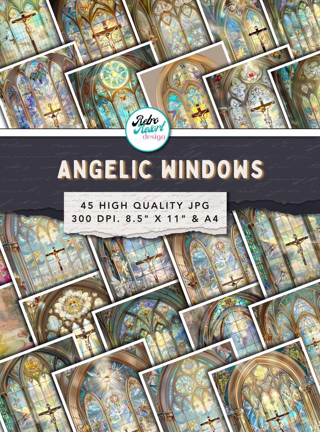 Christian Faith Digital Papers: 24 Unique Stained Glass Windows,4 Sizes ...