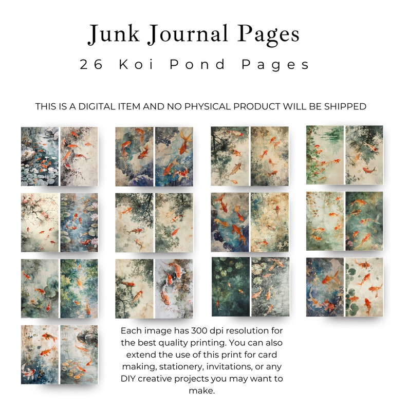Koi Pond Junk Journal Pages Digital Scrapbook Japanese Ephemera ...