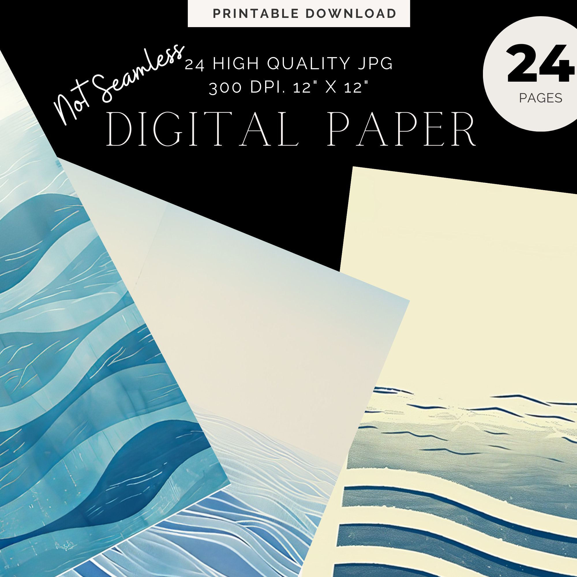 Ocean Waves Instant Download Water Paper Waves Seamless Waves Pattern ...