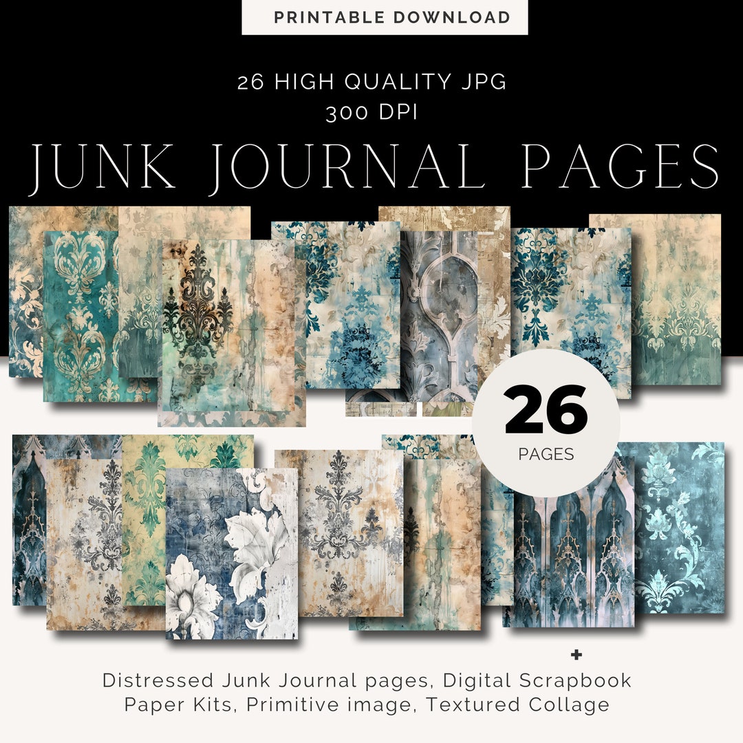 Blue Journal Pages Digital Download Junk Journal Kit Digital Paper ...