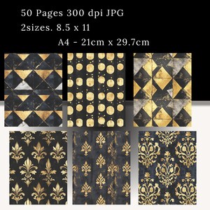 Elegant Black and Gold Paper | 50 Sheets | Mega Bundle | Damask Pattern ...