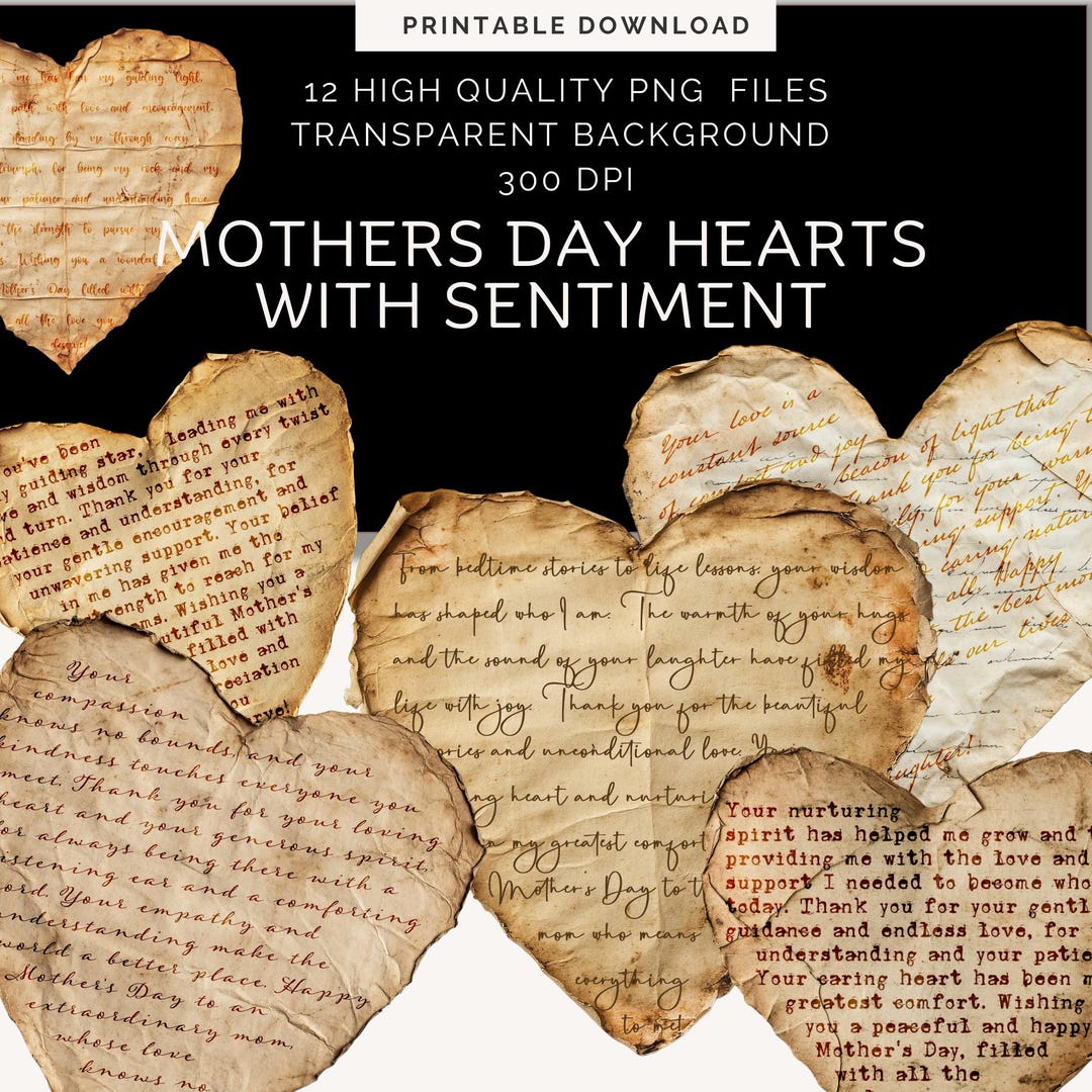 Vintage Handwritten Mothers Day Sentiment,heart Shaped Vintage Paper ...
