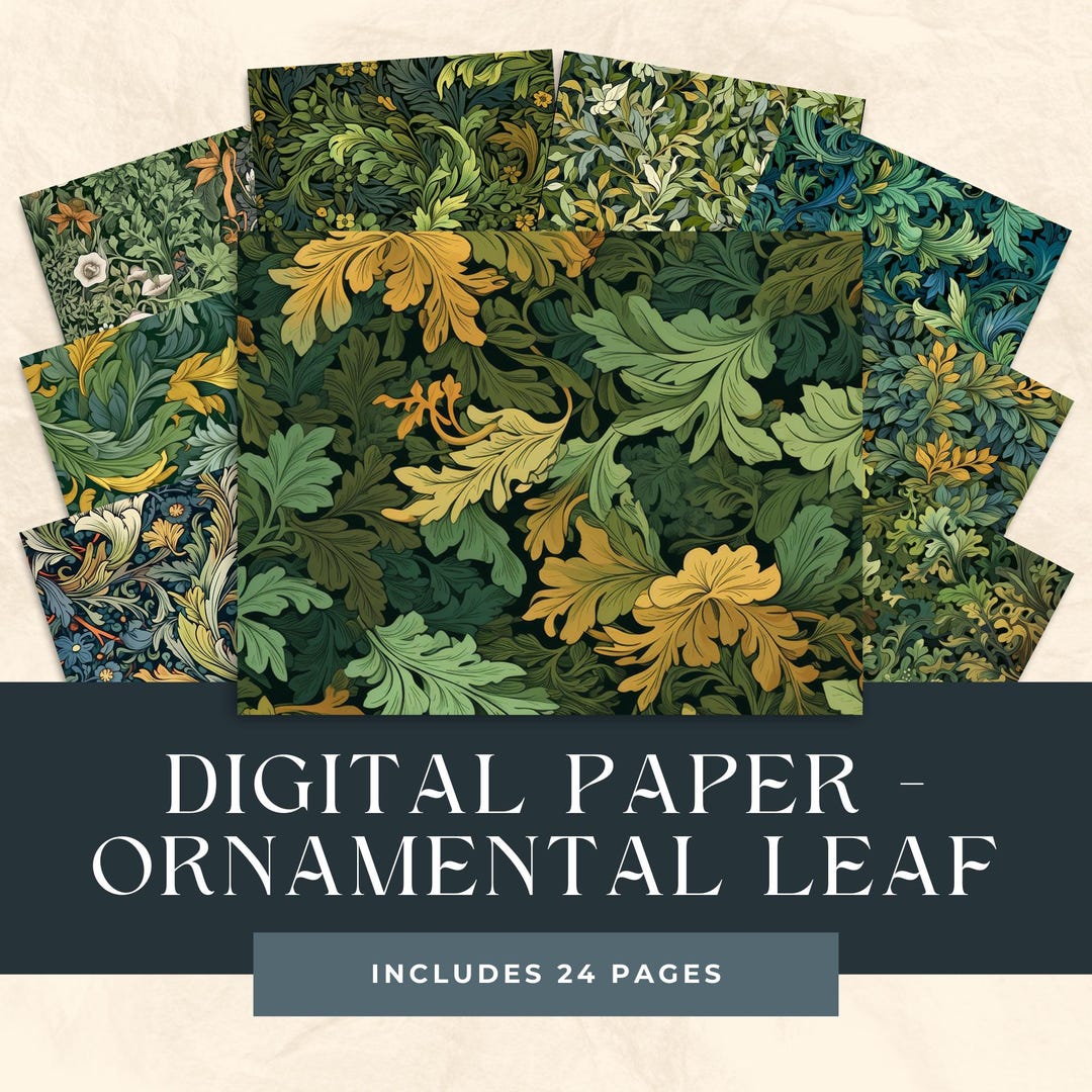 Vintage Green Scrapbook Paper, Retro Floral Ornamental Pattern, Junk ...