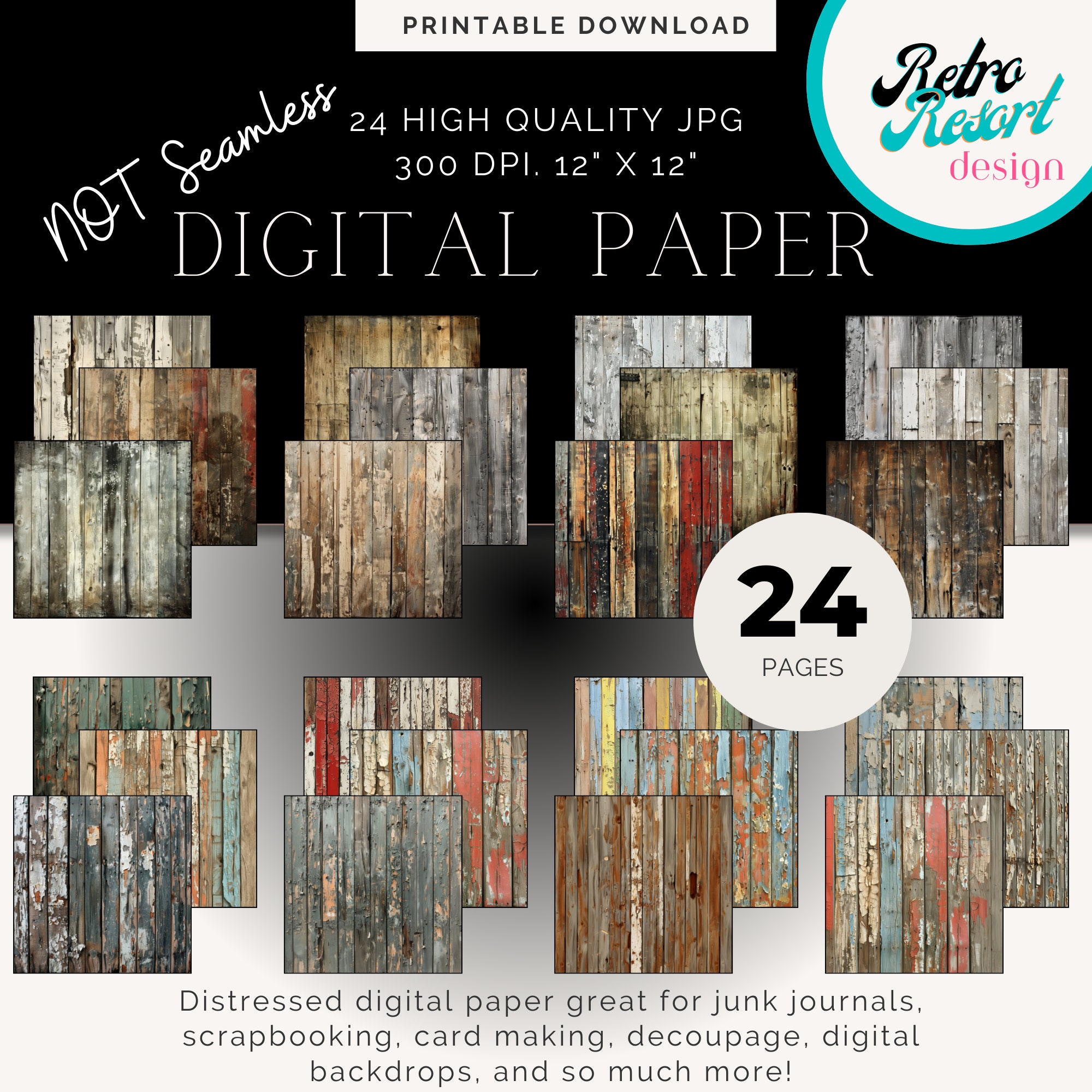 Rustic Wood Digital Background Digital Scrapbook Paper Wooden Texture ...