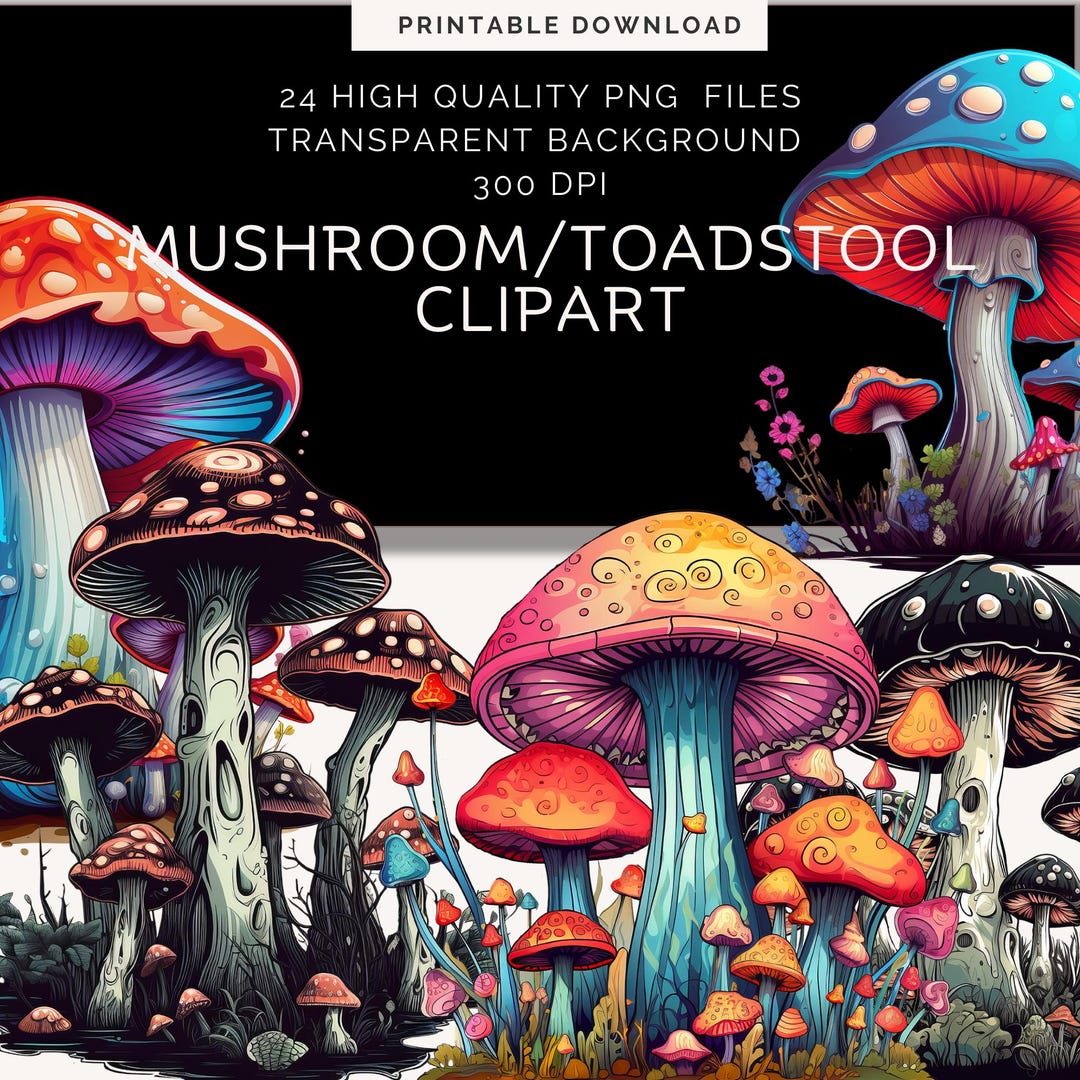 Magical Mushroom Toadstool Clipart | Mushrooms Clipart | Colorful Red ...