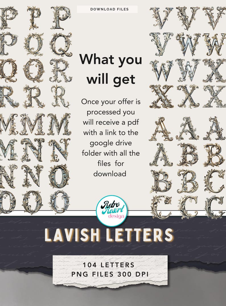 Baroque Letter Clipart: Vintage Monogram Font, Rococo Alphabet (PNG ...
