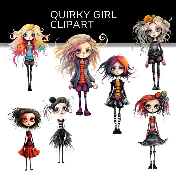 Whimsical Quirky Girl Clipart - Etsy