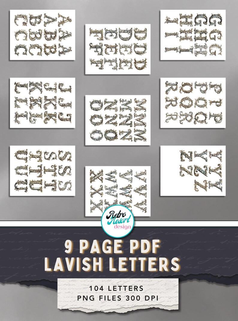 Baroque Letter Clipart: Vintage Monogram Font, Rococo Alphabet (PNG ...