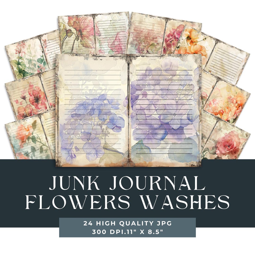 Lined Watercolor Flower Journal Pages: 24 Vintage Botanical Paper ...