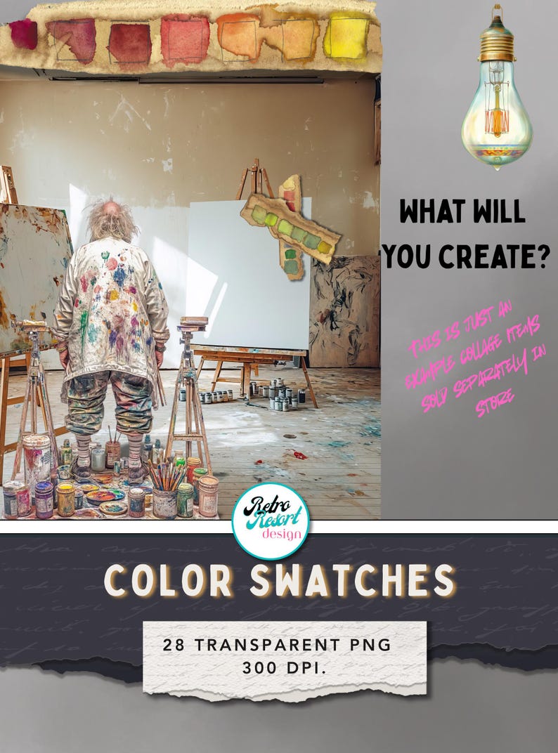 28 Handpainted Watercolor Swatches: Clipart, Printable Ephemera (PNG ...
