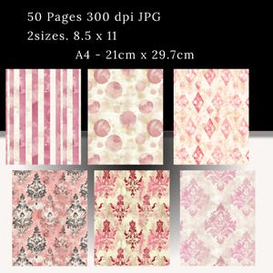 Pretty Pink Paper | 50 Sheets | Mega Bundle | Damask Pattern, Stripes ...