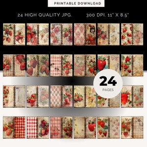 Strawberry Junk Journal Kit | Vintage Scrapbook Paper (digital Download ...