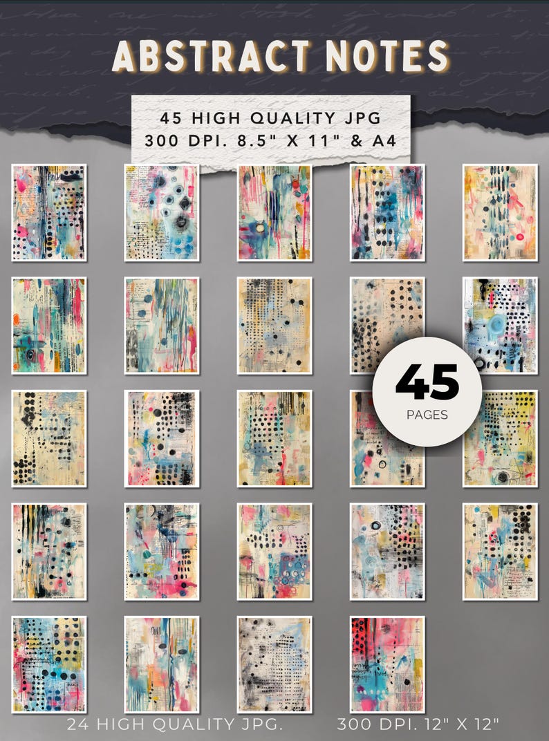 Abstract Notes Digital Pages: 24 Unique Paper, 4 Sizes, A4, 8.5x 11 ...
