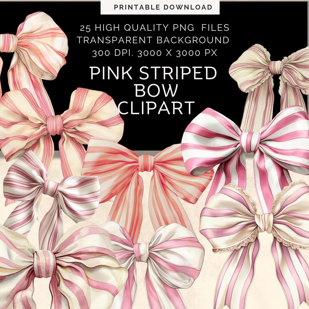 Striped Ribbon Clipart, Pink Striped Bows. Clipart, Wedding Shower ...