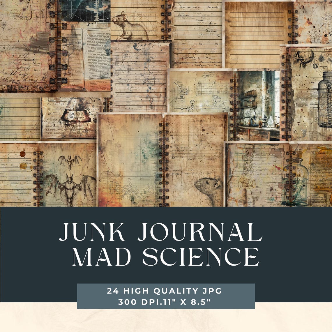 Creepy Mad Science Junk Journal Paper | Gothic Scrapbook (digital ...