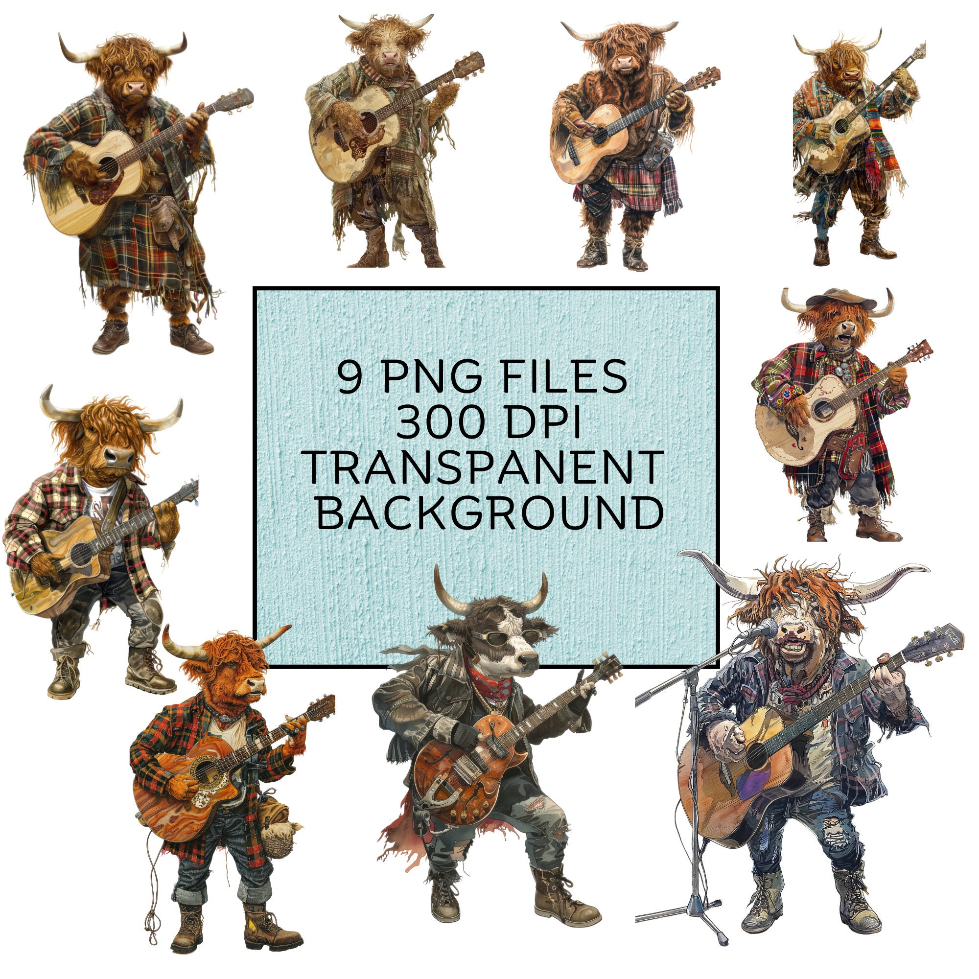 Highland Cow Rockstar Clipart Highland Cow Png Rockstar Watercolor Cute ...