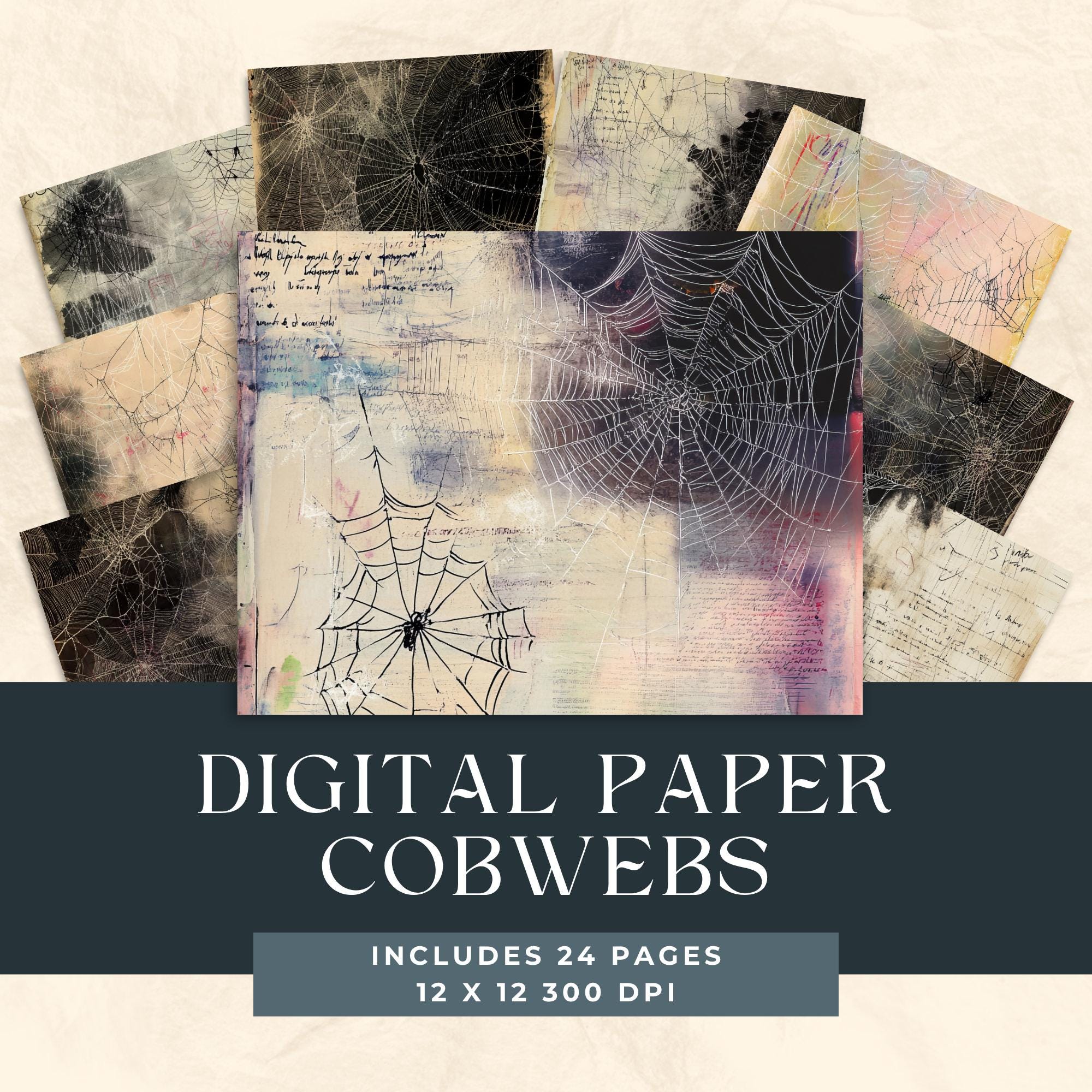 Cobweb Grunge Digital Paper, Printable Scrapbook Paper, Halloween ...