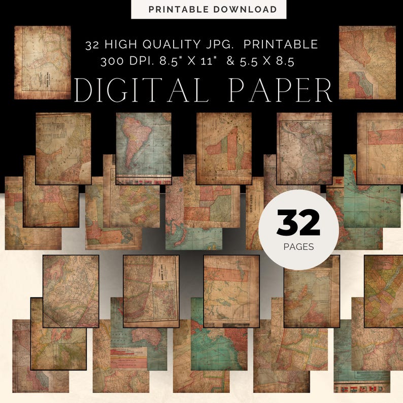 Vintage World Map Digital Paper, Scrapbook & Collage (digital Download ...