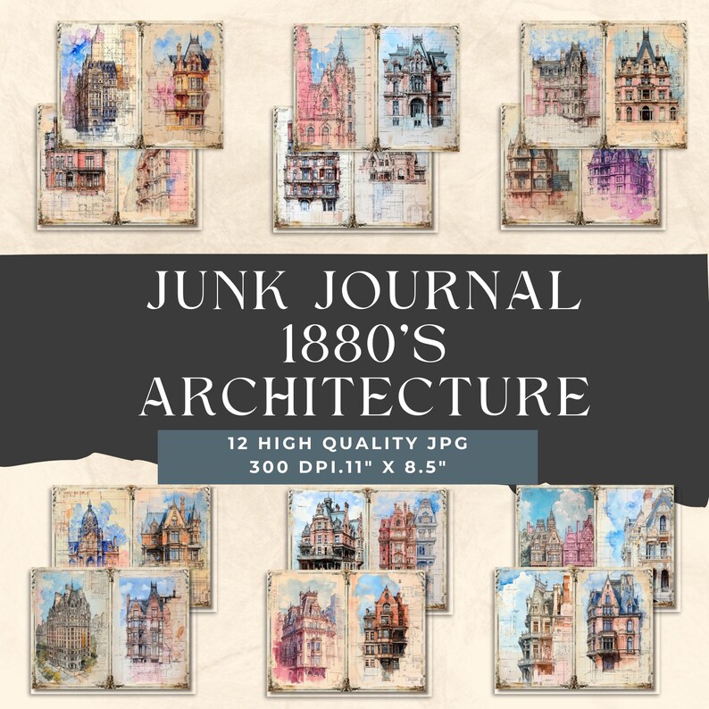 Gilded Age Architecture Junk Journal Pages, Antique City Illustrations ...