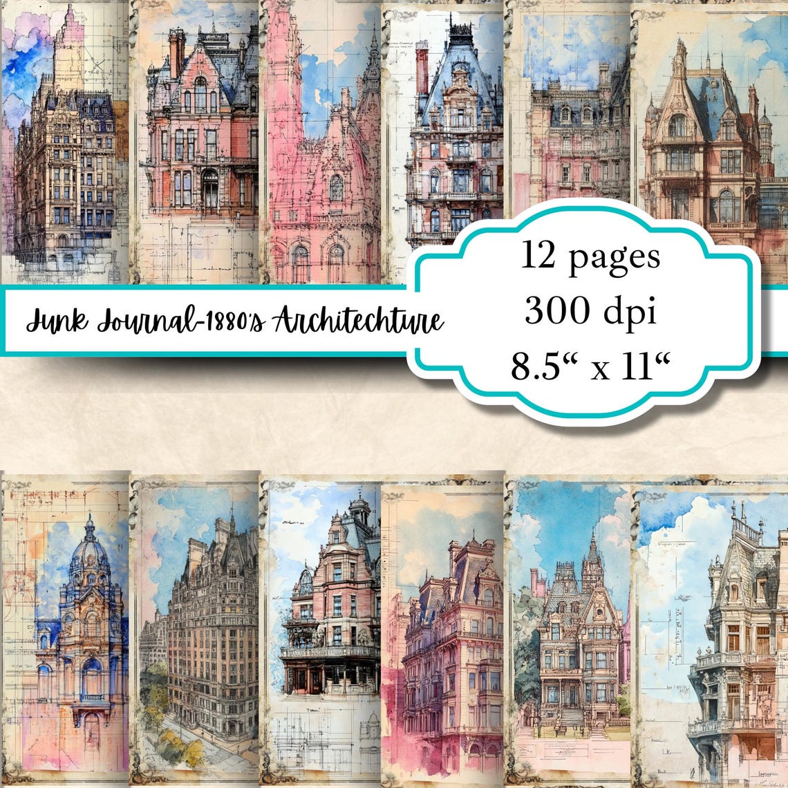 Gilded Age Architecture Junk Journal Pages, Antique City Illustrations ...