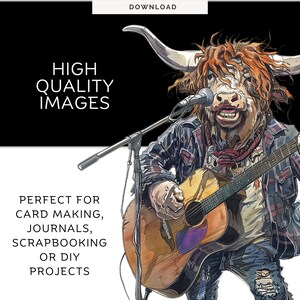 Highland Cow Rockstar Clipart | Highland Cow Png | Rockstar Watercolor ...