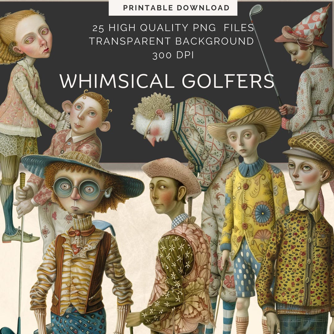 Whimsical Golfer Clipart, Quirky Golf, Watercolor PNG, Scrapbooking ...