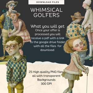 Whimsical Golfer Clipart, Quirky Golf, Watercolor PNG, Scrapbooking ...