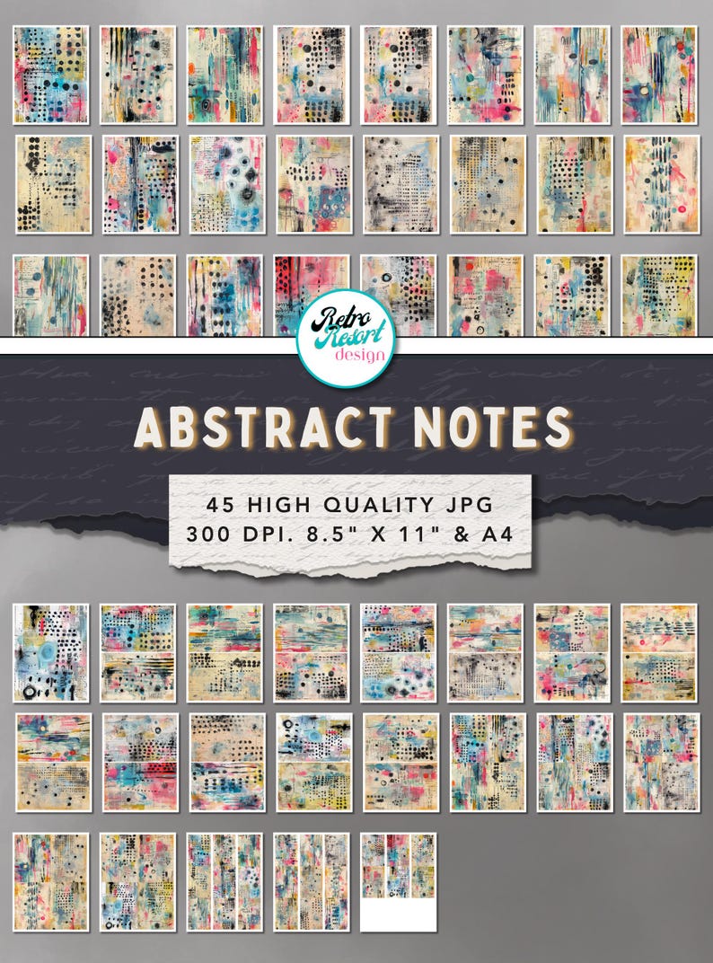 Abstract Notes Digital Pages: 24 Unique Paper, 4 Sizes, A4, 8.5x 11 ...