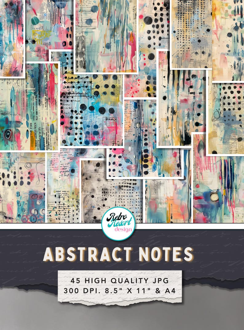 Abstract Notes Digital Pages: 24 Unique Paper, 4 Sizes, A4, 8.5x 11 ...