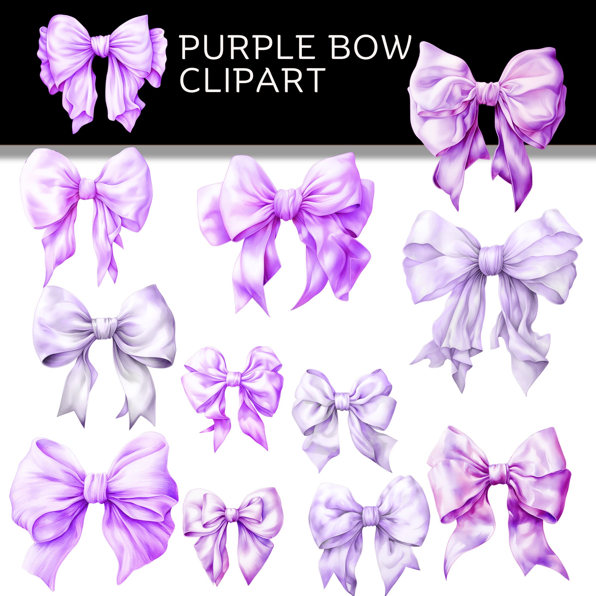 Watercolor Purple Bows lilac Clipart Bow Ribbon Bow Clip Art Gift ...