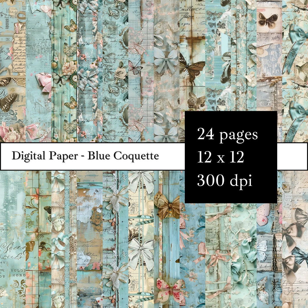 Coquette Blue Digital Paper Seamless Shabby Chic Printable Paper Junk ...