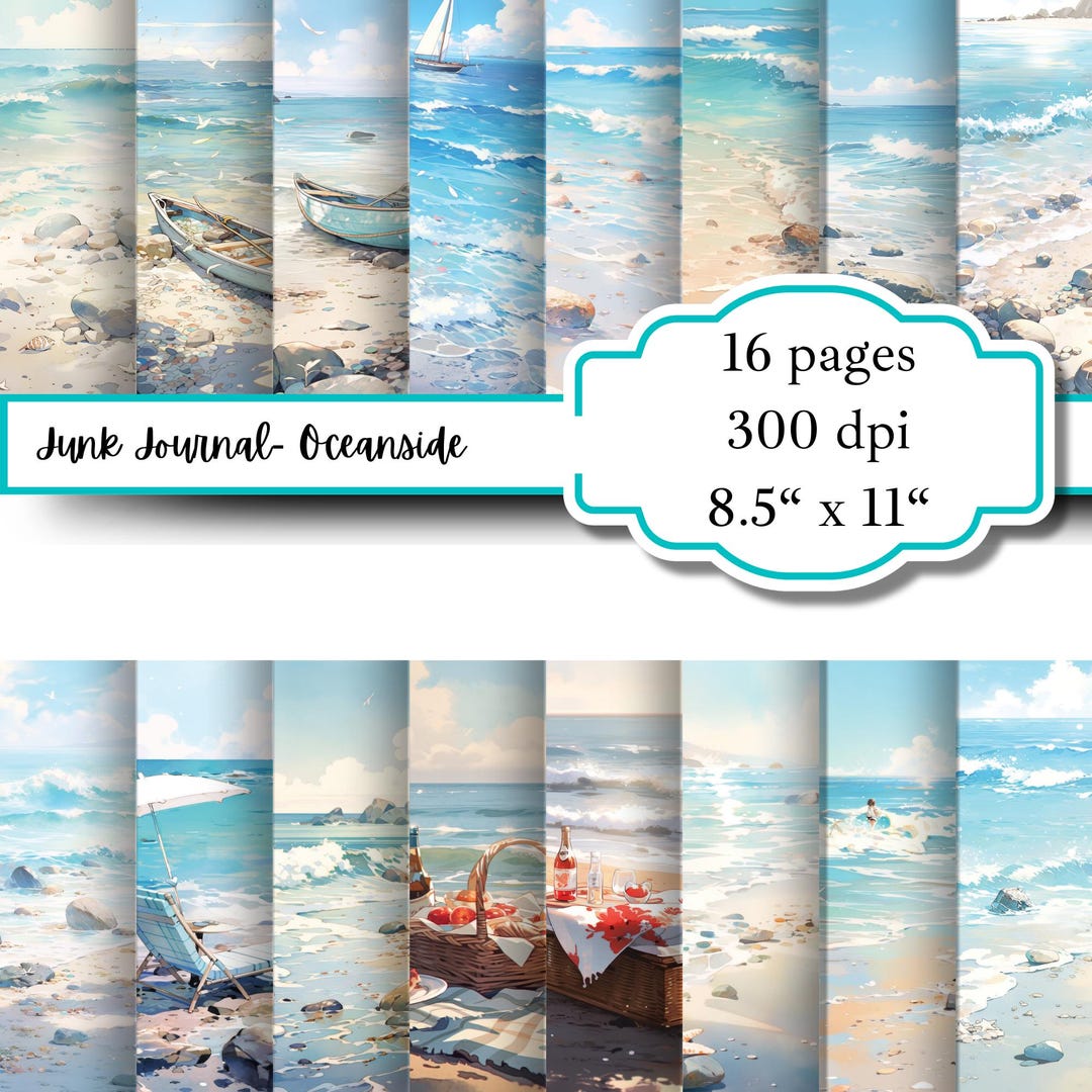 Sea Scrapbook Paper Beach Junk Journal Summer Beach Background Ocean ...