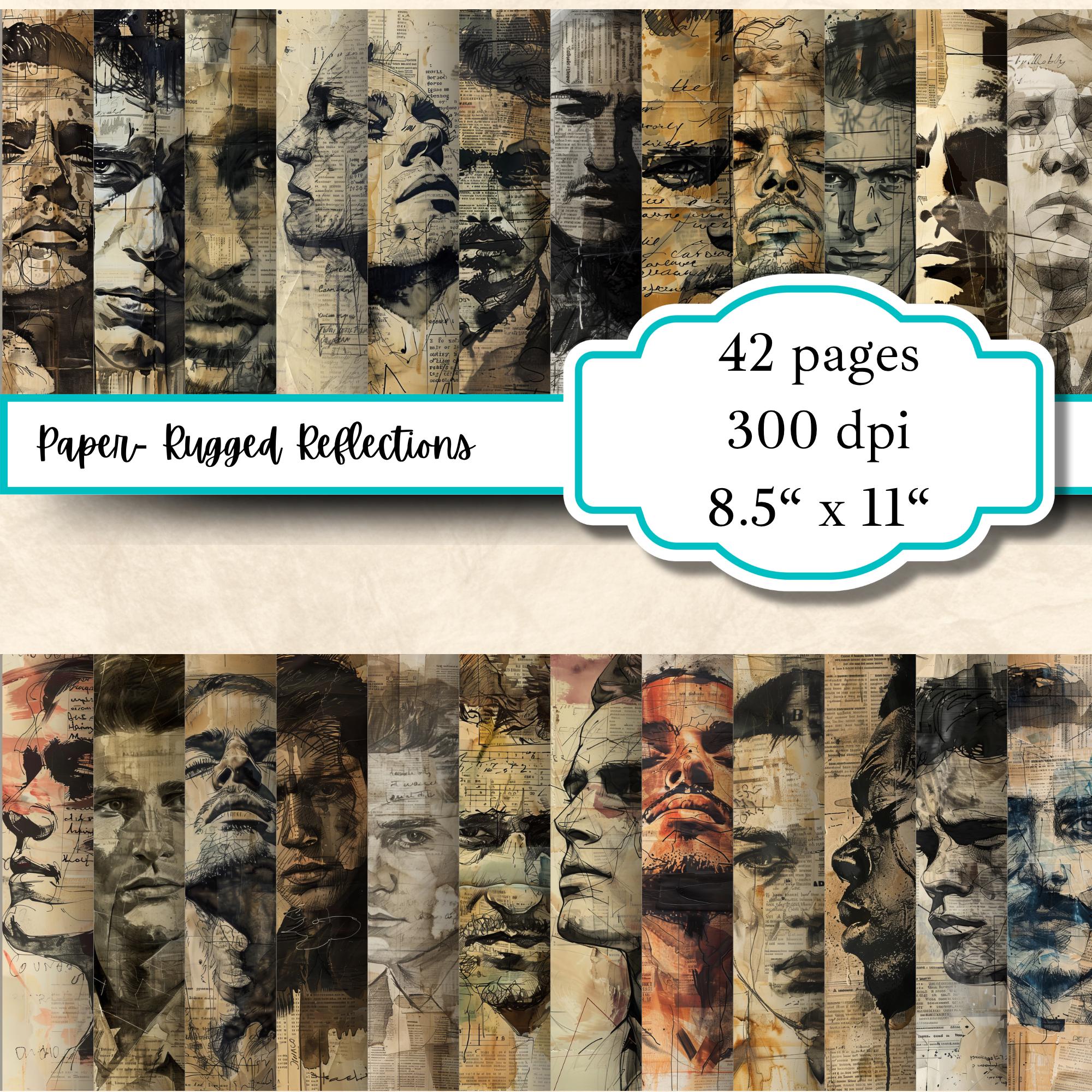 Rugged Reflections: Mixed Media Collage Mens Faces, Grunge Junk Journal ...