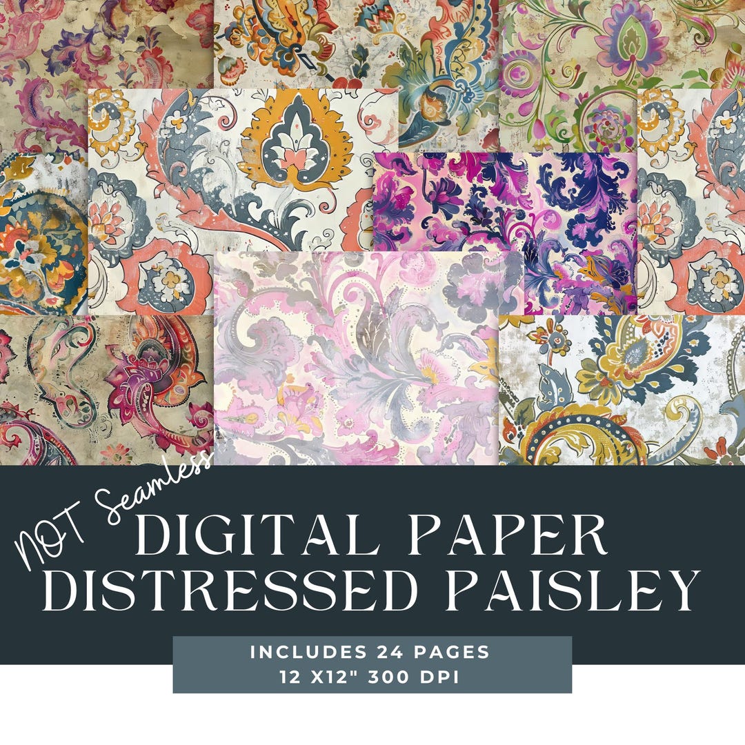Distressed Paisley Digital Paper, Paisley Pattern, Distressed Texture ...