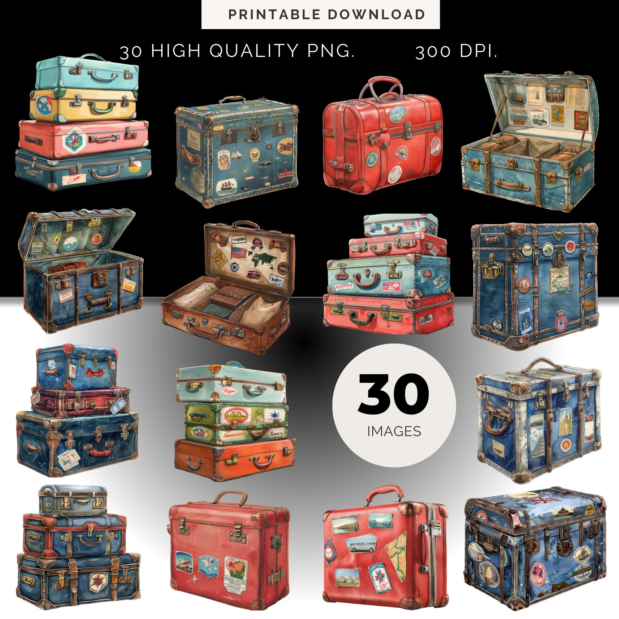 Watercolor Vintage Travel Clipart Suitcase Vintage Travel Suitcase ...