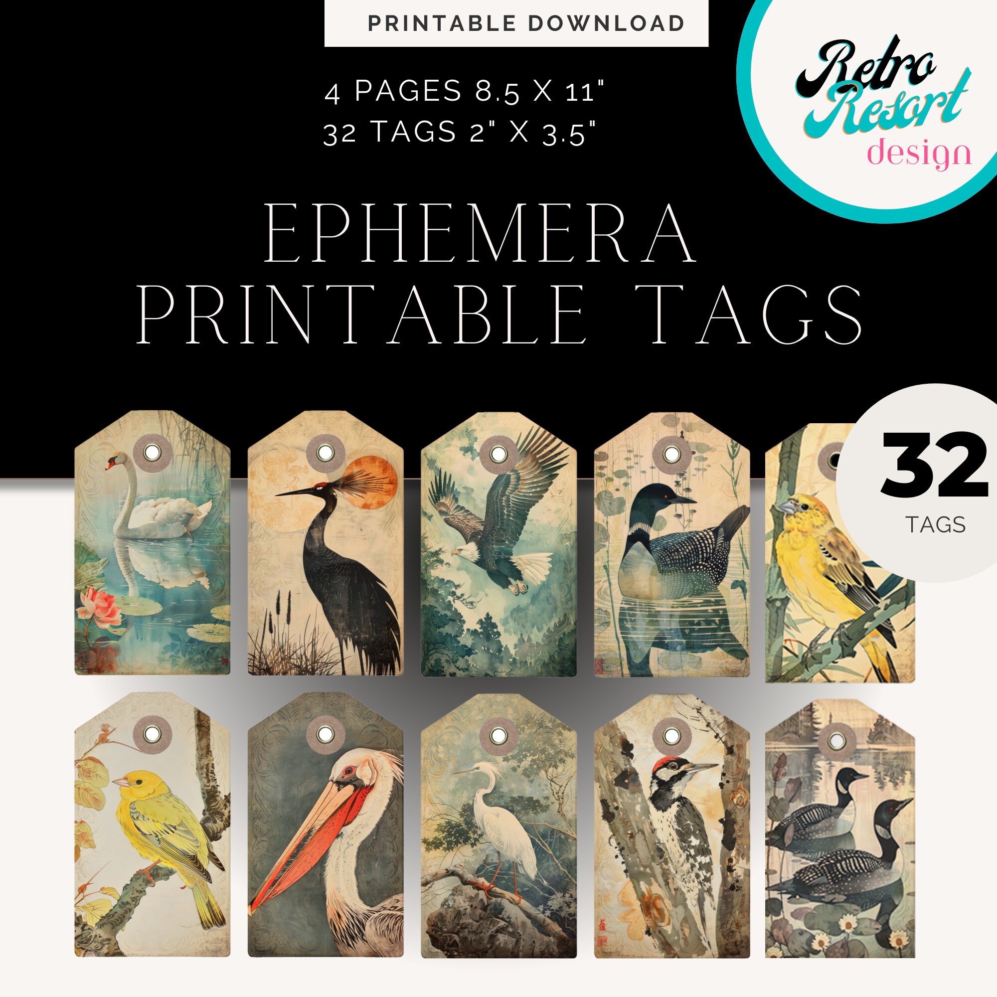 Vintage Bird Journal Tag Bird Printable Tags Vintage Garden Birds Birds ...