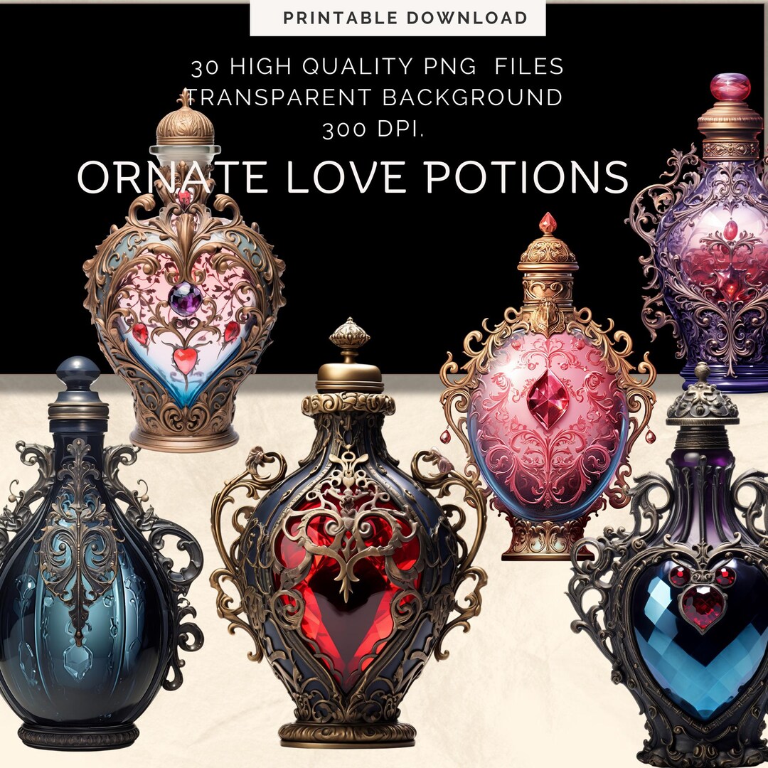 Ornate Love Potion Bottle Clipart | Victorian Gothic Potion PNG ...