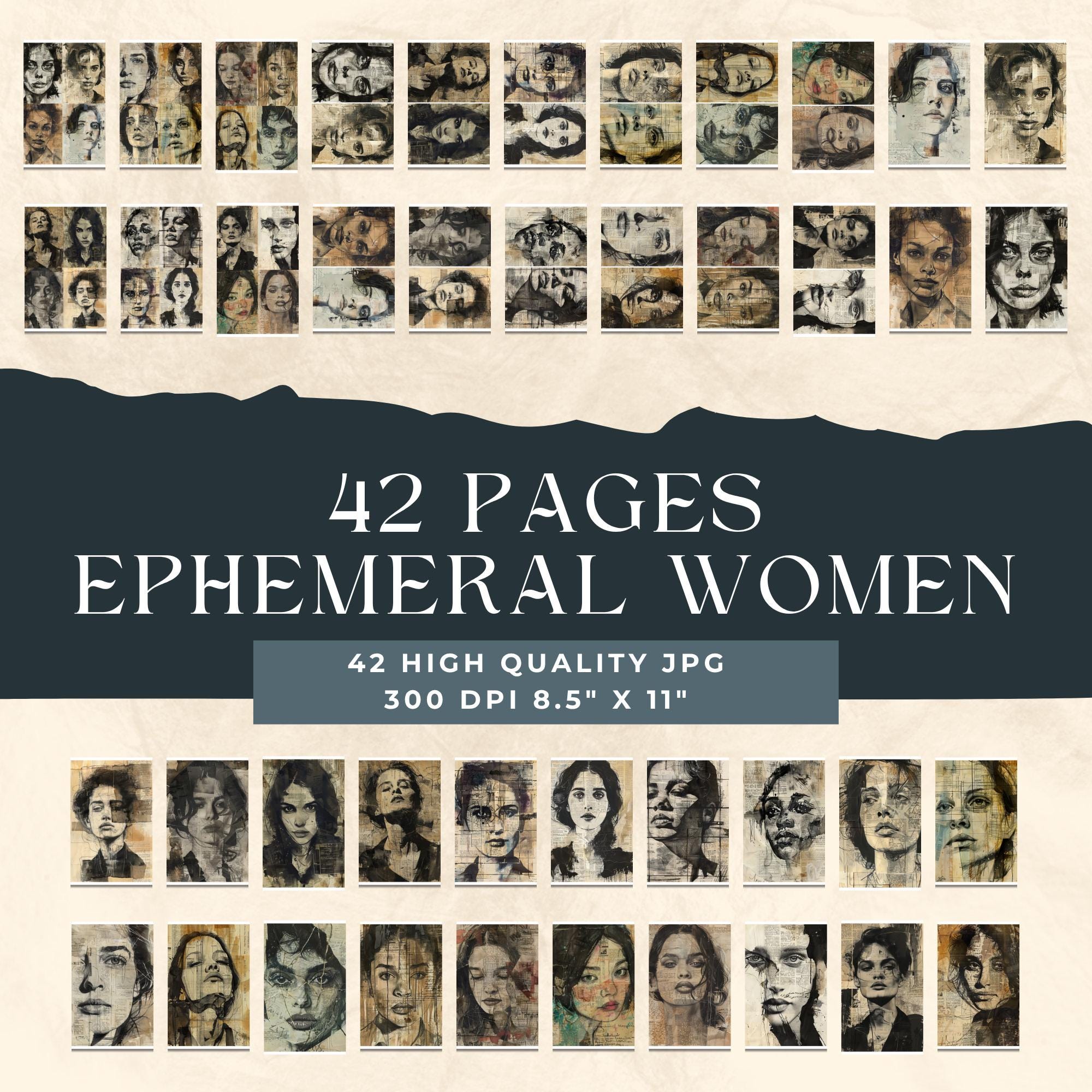 Ephemeral Women: Mixed Media Collage Faces, Digital Junk Journal ...