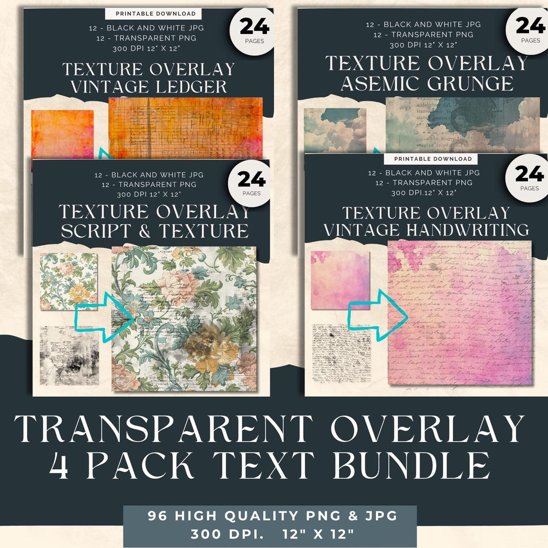 96 Mega Bundle Overlay Textures, Mixed Media Collage, Journal Ephemera ...
