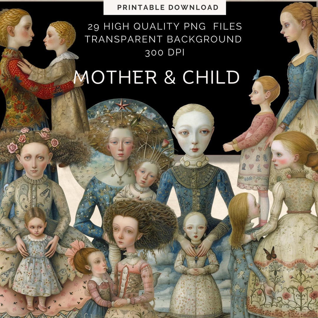 Whimsical Mother & Child Paper Doll, Fussy Cut, Peculiar Moms, Quirky ...