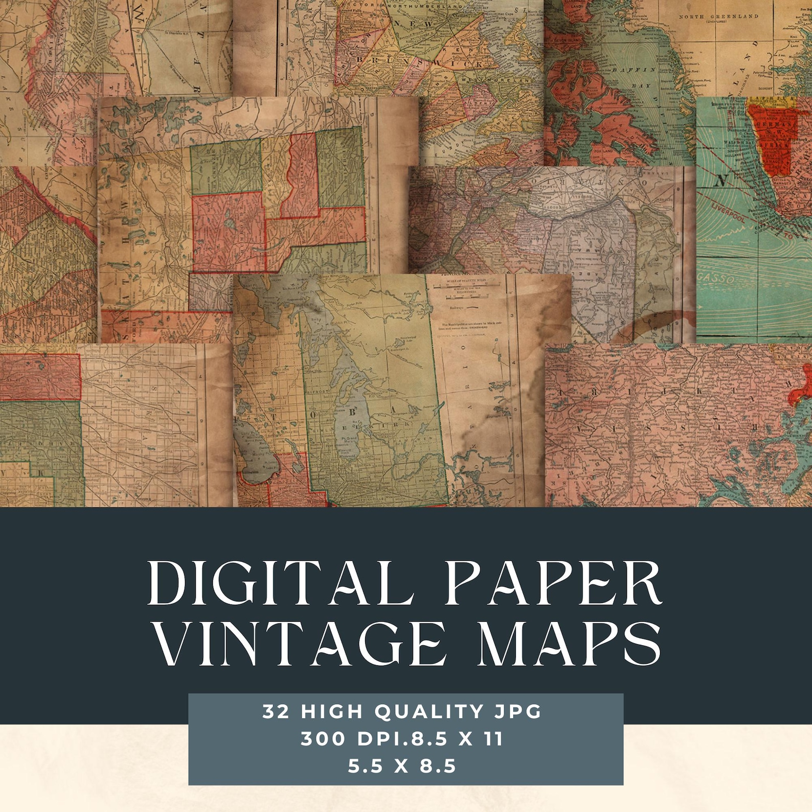 Vintage Maps Digital Paper, Antique Maps, Digital Paper, Aethentic ...