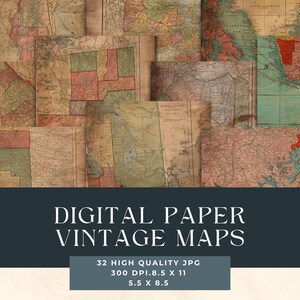 Vintage Maps Digital Paper, Antique Maps, Digital Paper, Aethentic ...