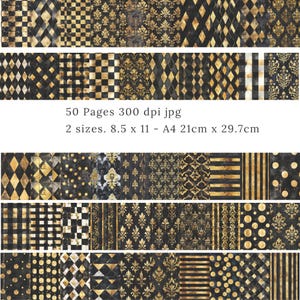 Elegant Black and Gold Paper | 50 Sheets | Mega Bundle | Damask Pattern ...