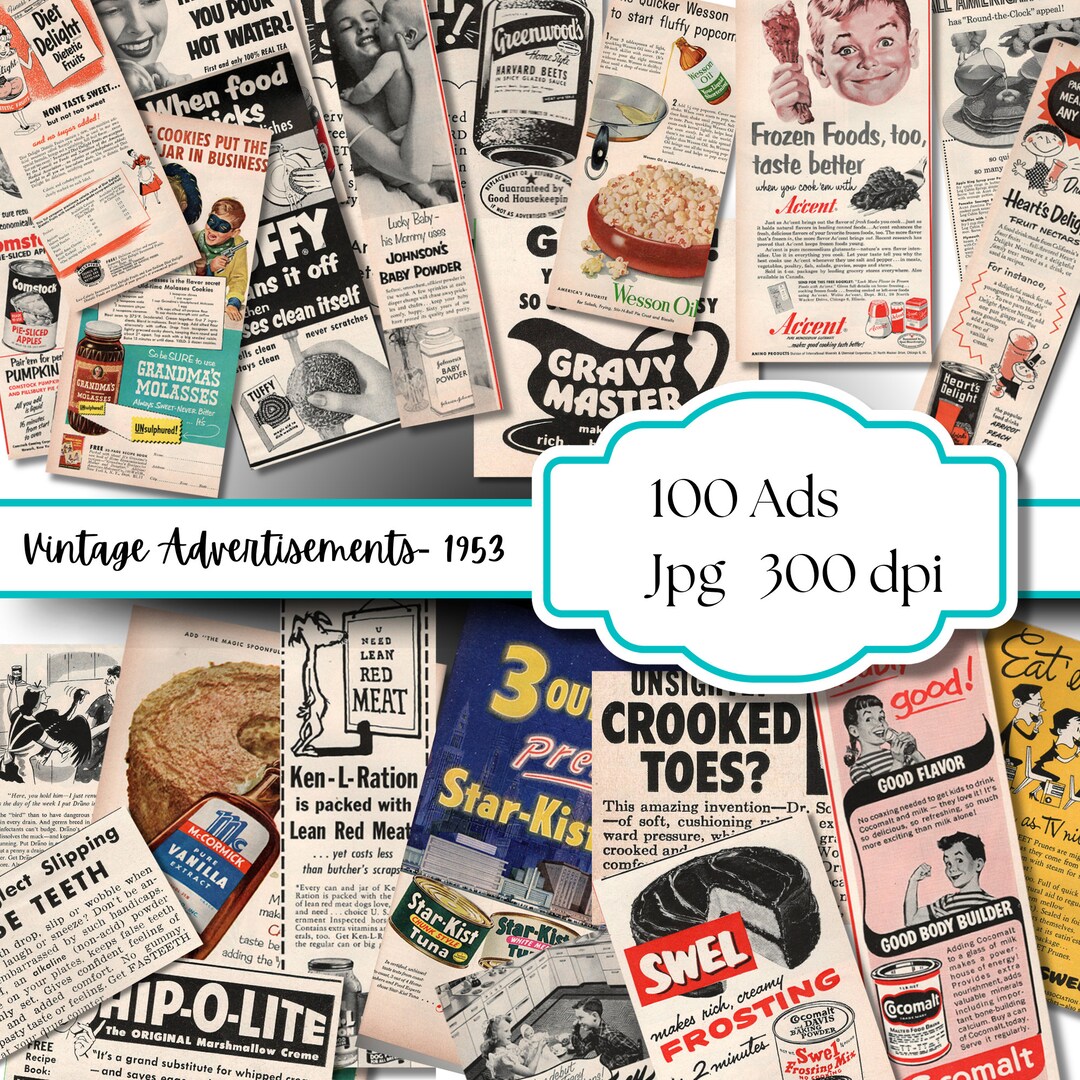 Vintage Magazine Ads Pack | 1950s Digital Papers | Shabby Chic ...