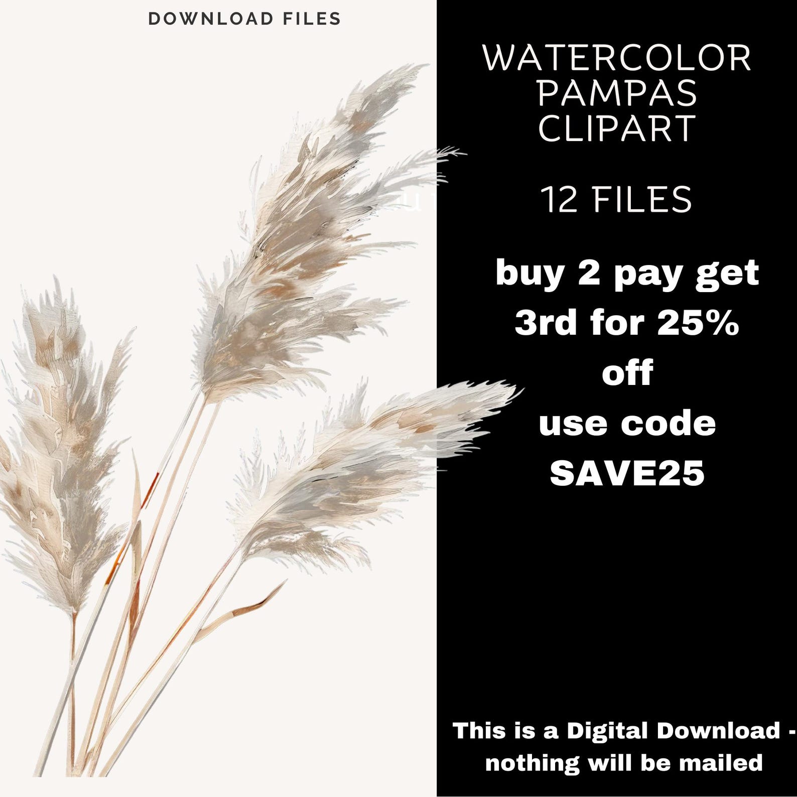 Pampas Grass Clipart | Diy Boho Pampas Grasses Flowers Printable ...