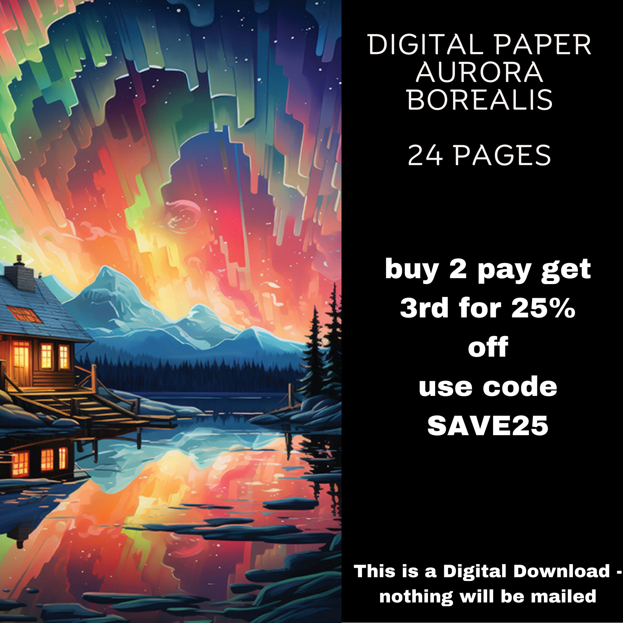 Aurora Digital Paper Aurora Borealis Northern Lights Winter Night Sky ...
