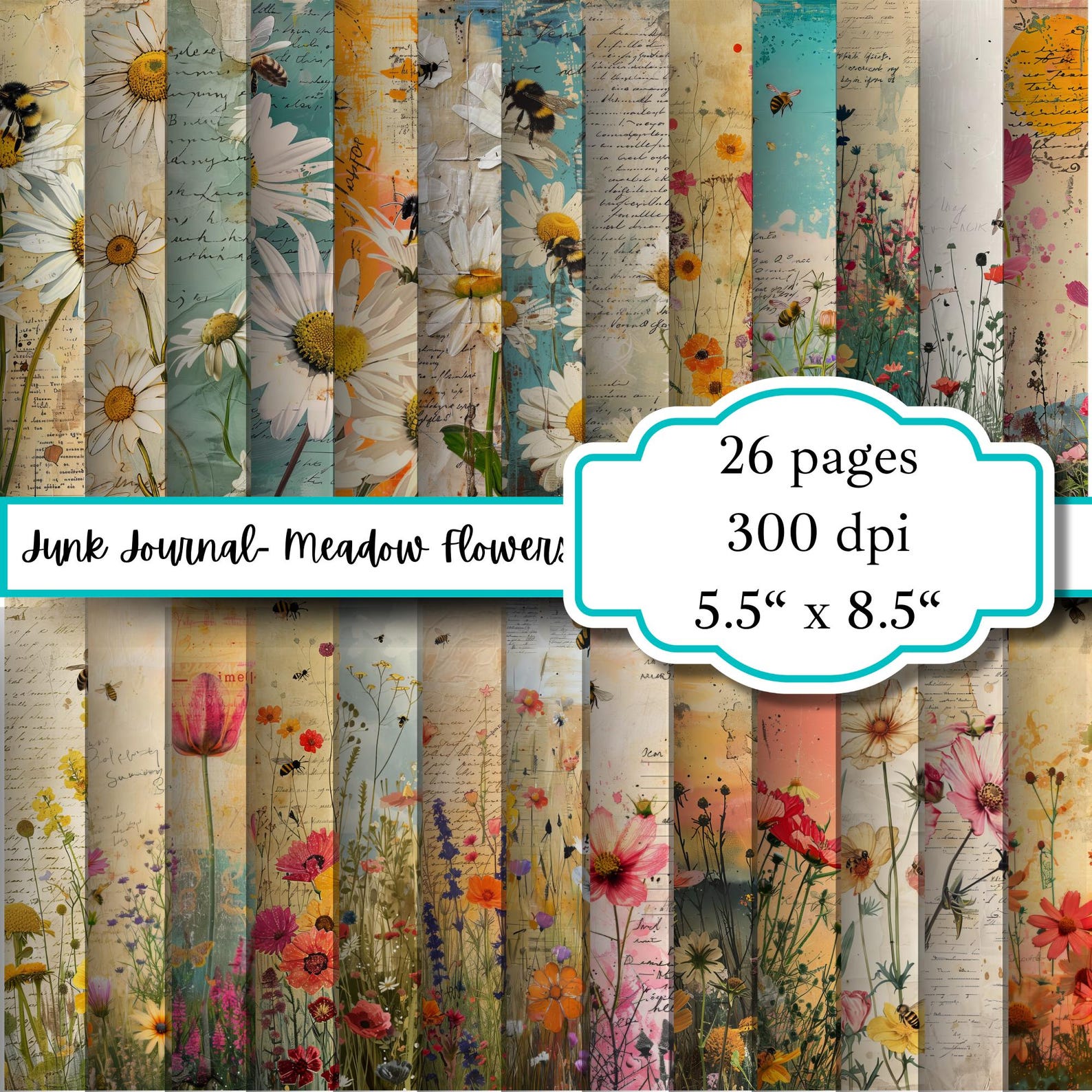 Romantic Wildflowers Printable Paper Shabby Chic Digital| Floral ...