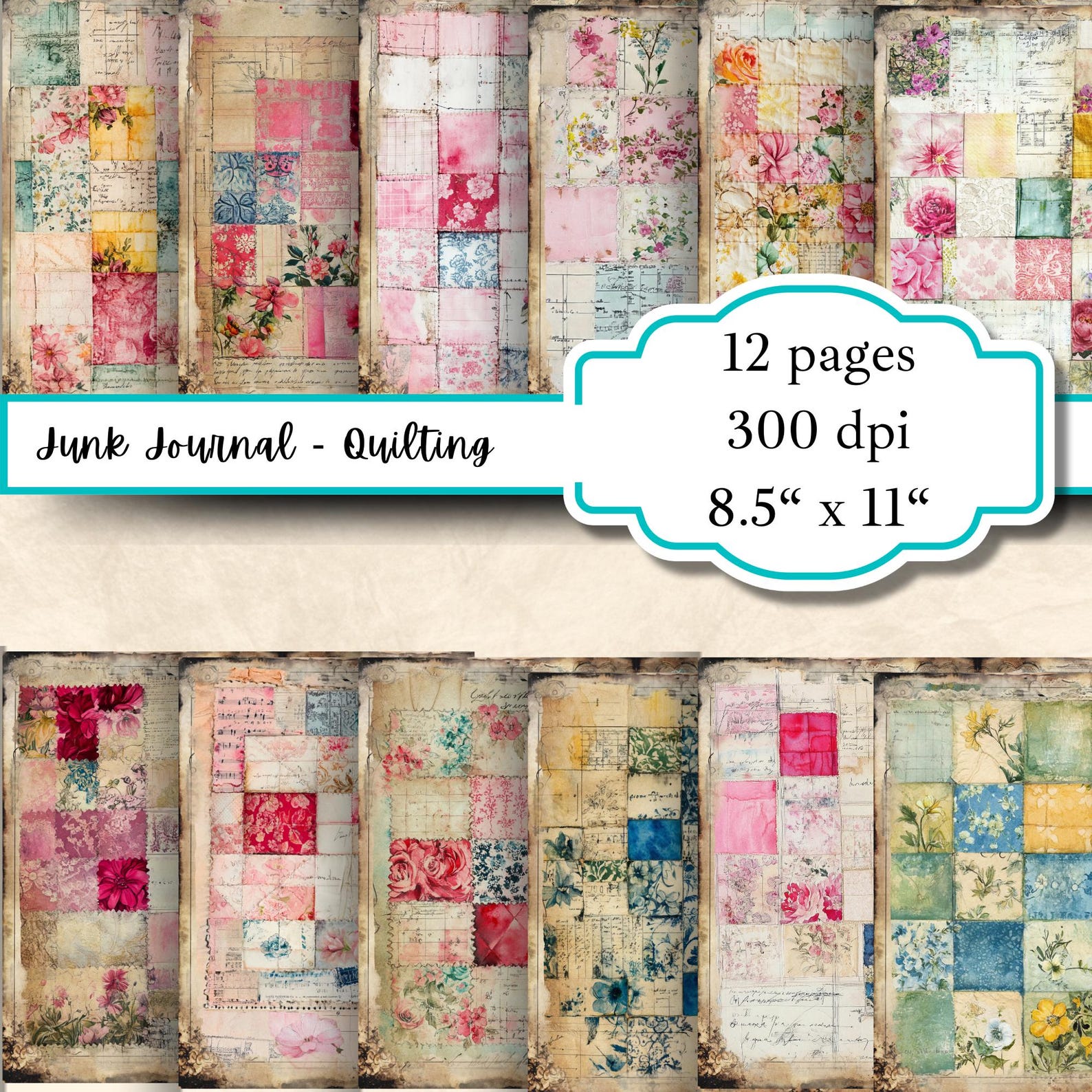 Patchwork Quilt Junk Journal Pages, Quilting Paper, Journal Digital ...