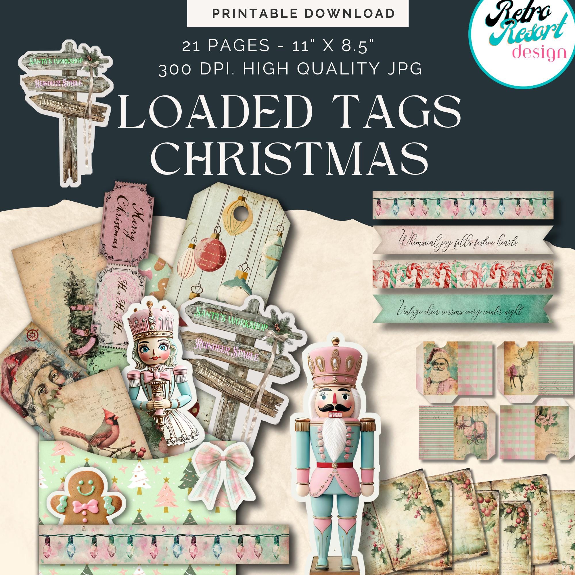 Vintage Christmas Loaded Tag, Printable Junk Journal Ephemera, Loaded ...